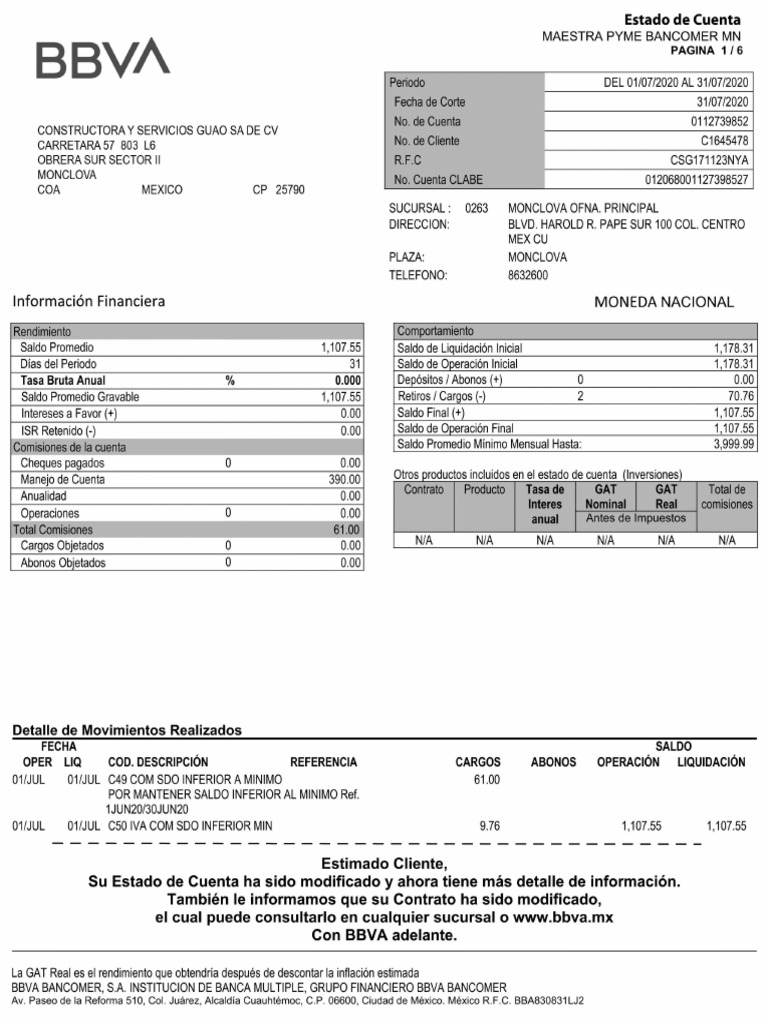 Estado de Cuenta Guao 2020 | PDF