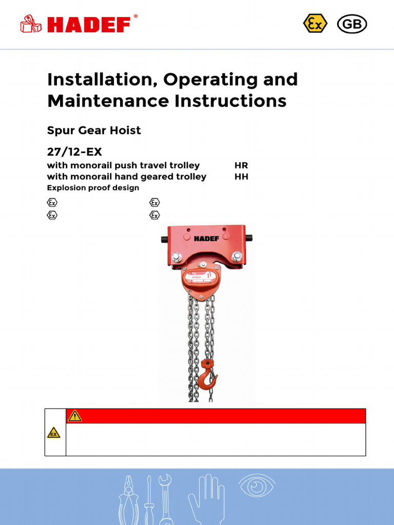 Installation, Operating and Manual Spur Gear Hoist | PDF | Safety