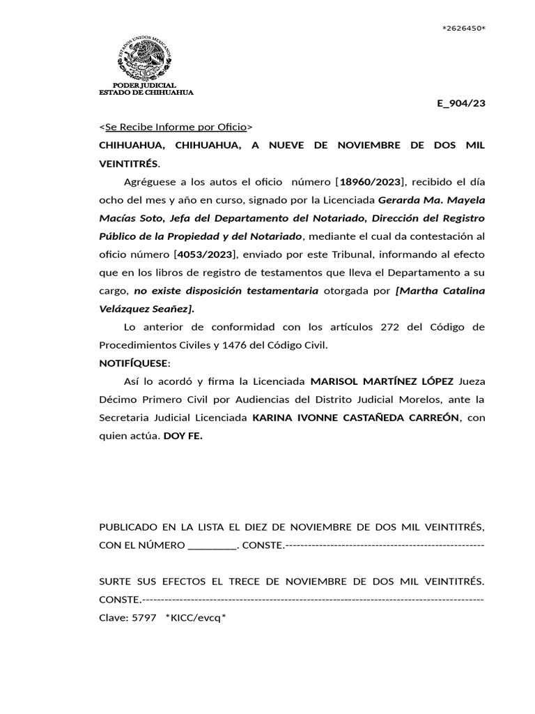 90423-Se Recibe Informe Por Oficio | PDF