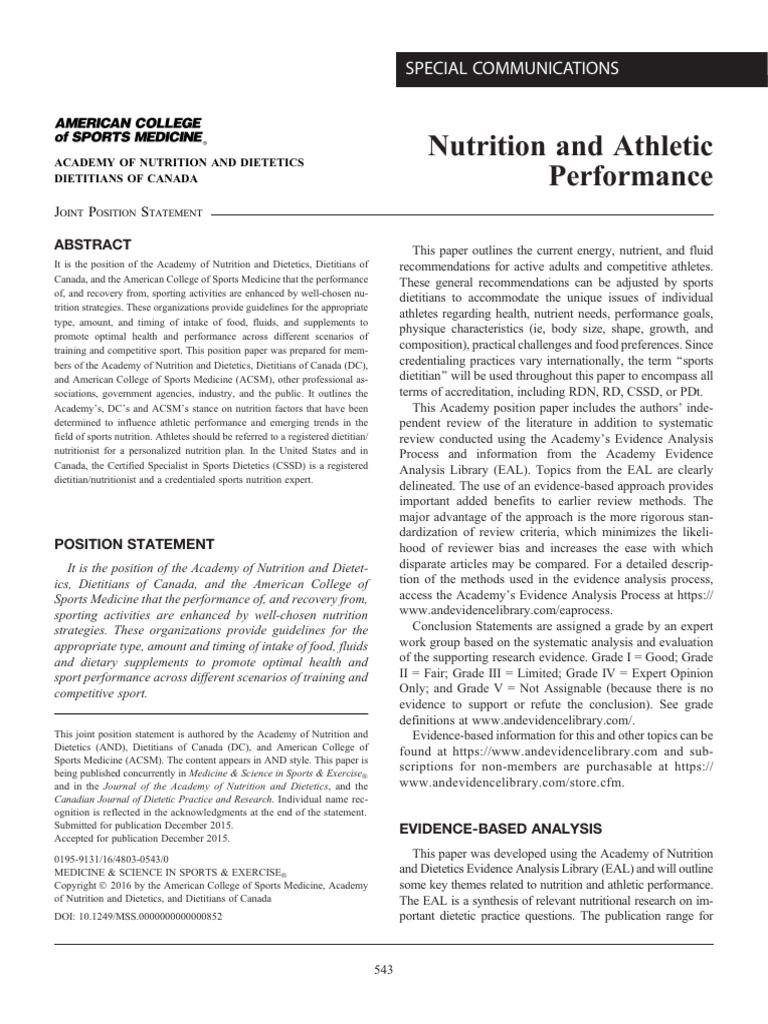 Nutrition and Athletic Performance.25 | PDF | Dietitian | Evidence ...