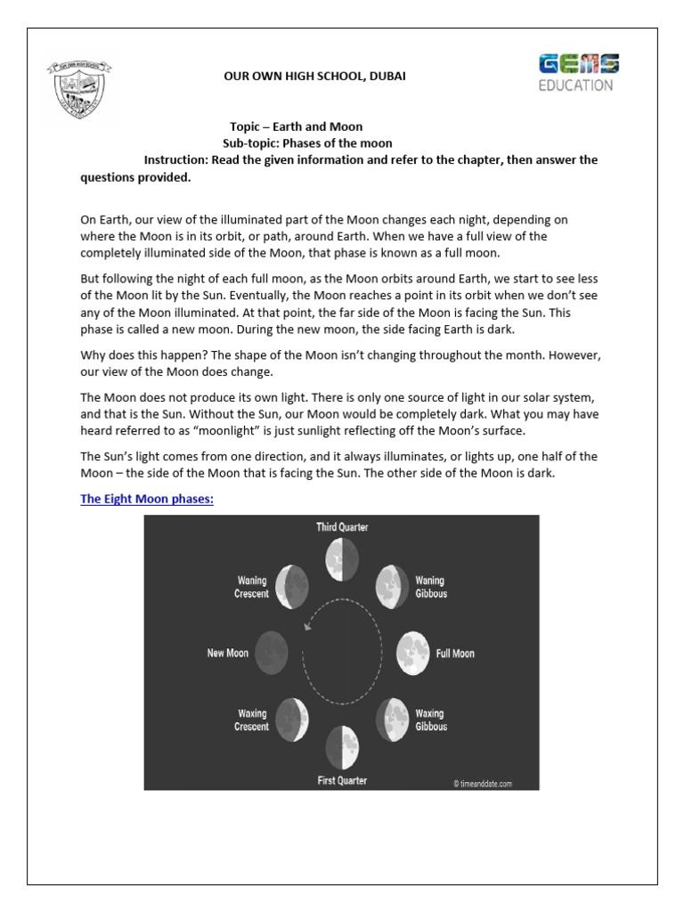 Phases of the Moon | PDF | Moon | Planetary Science
