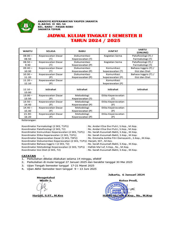 Jadwal Kuliah Genap 2024-2025 Kelas Reguler | PDF
