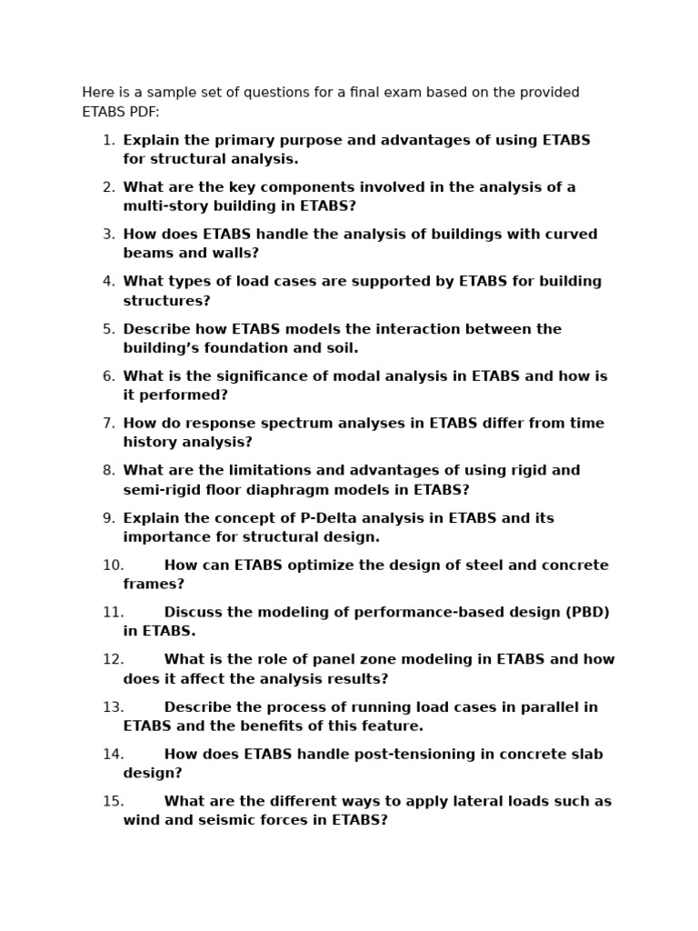 ETABS Final Exam Questions and Answers | PDF | Buckling | Beam (Structure)