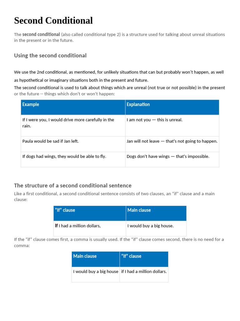 Second Conditional Guide | PDF