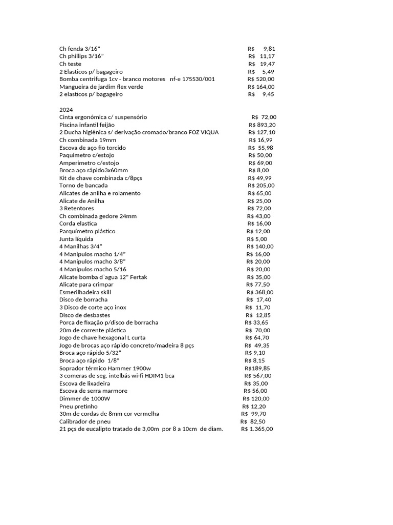 Lista de Ferramentas | PDF
