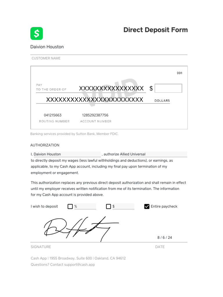 Direct Deposit Authorization Form | PDF
