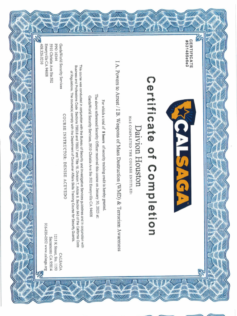 Daivion Houston Bsis Certs | PDF