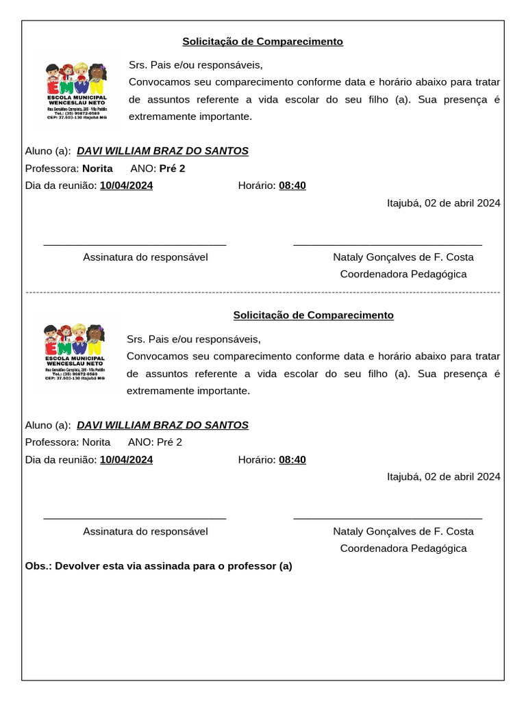 Modelo de Comparecimento | PDF