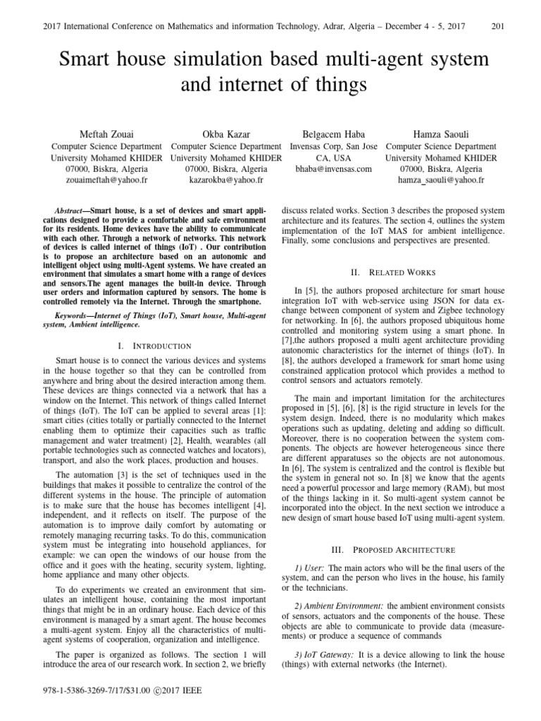 9. Smart house simulation based multi-agent system and internet of things | PDF | Internet Of ...