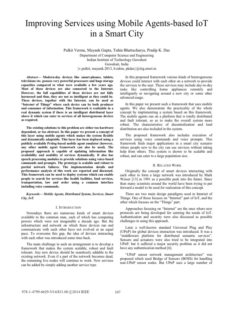 Improving Services Using Mobile Agents-Based IoT in A Smart City | PDF | Internet Of Things ...