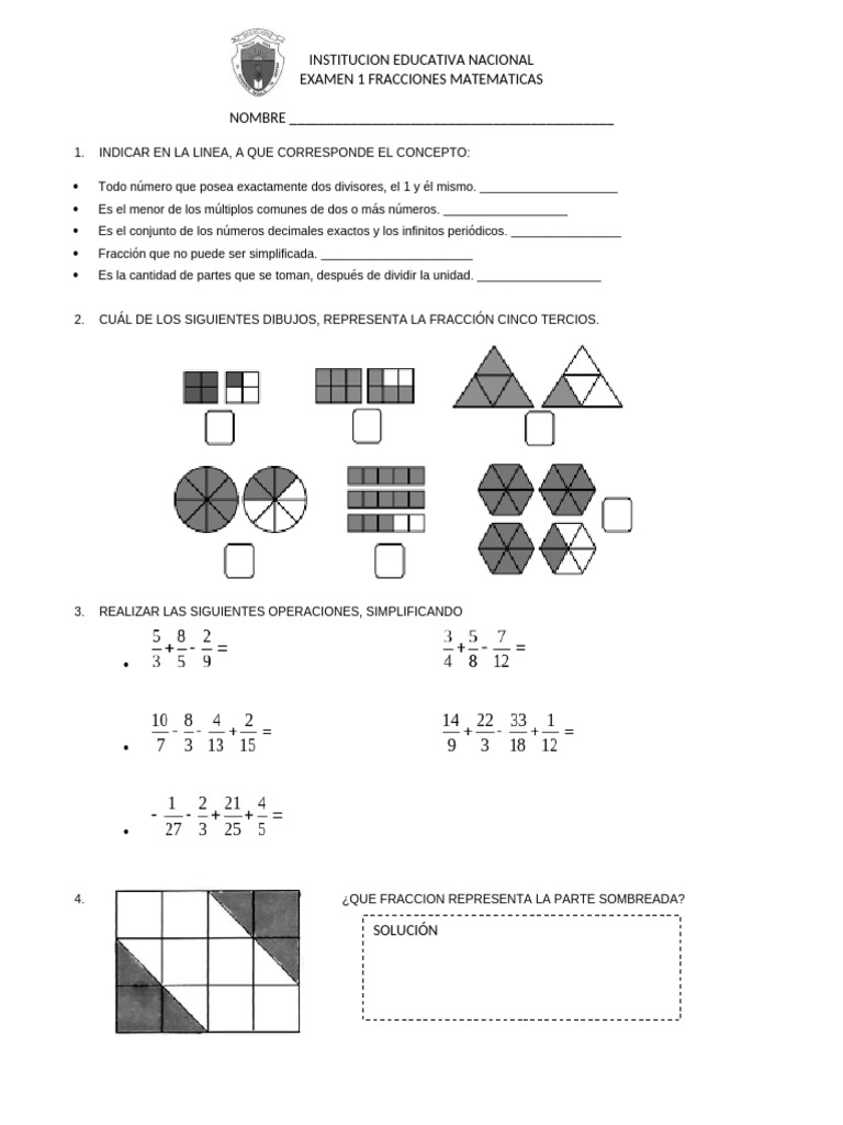 Examen 1 Fracciones | PDF