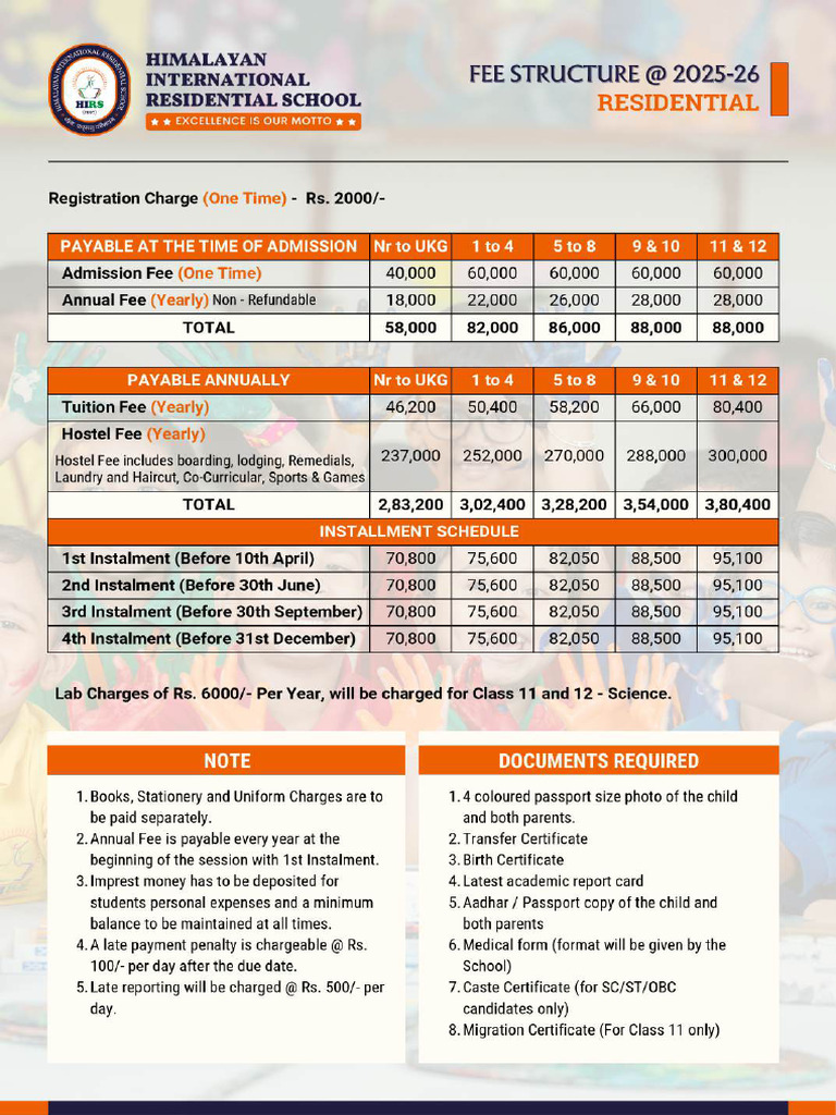 Fee Structure 25 - 26 Residential | PDF
