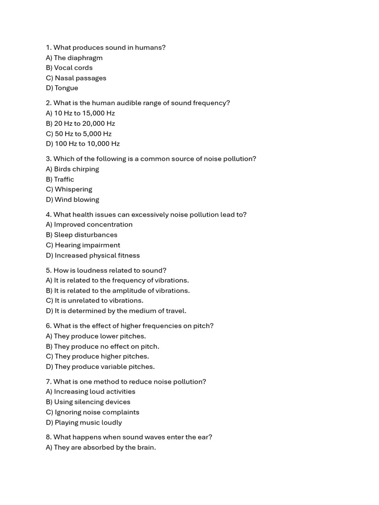 Sound Multiple Choice Questions | PDF