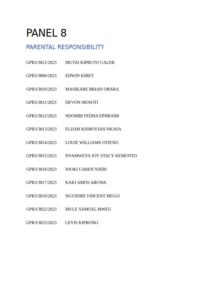 Panel 8 Assignment (Parental Responsibility) | PDF | Child Custody | Best Interests