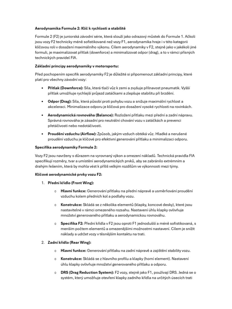 Aerodynamika Formule 2 | PDF