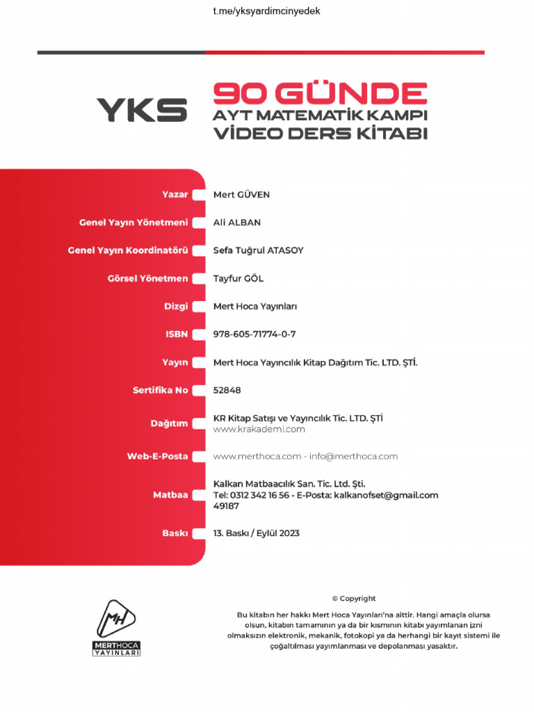 Mert Hoca AYT Matematik 90 Günde Kamp Video Ders Kitabı | PDF