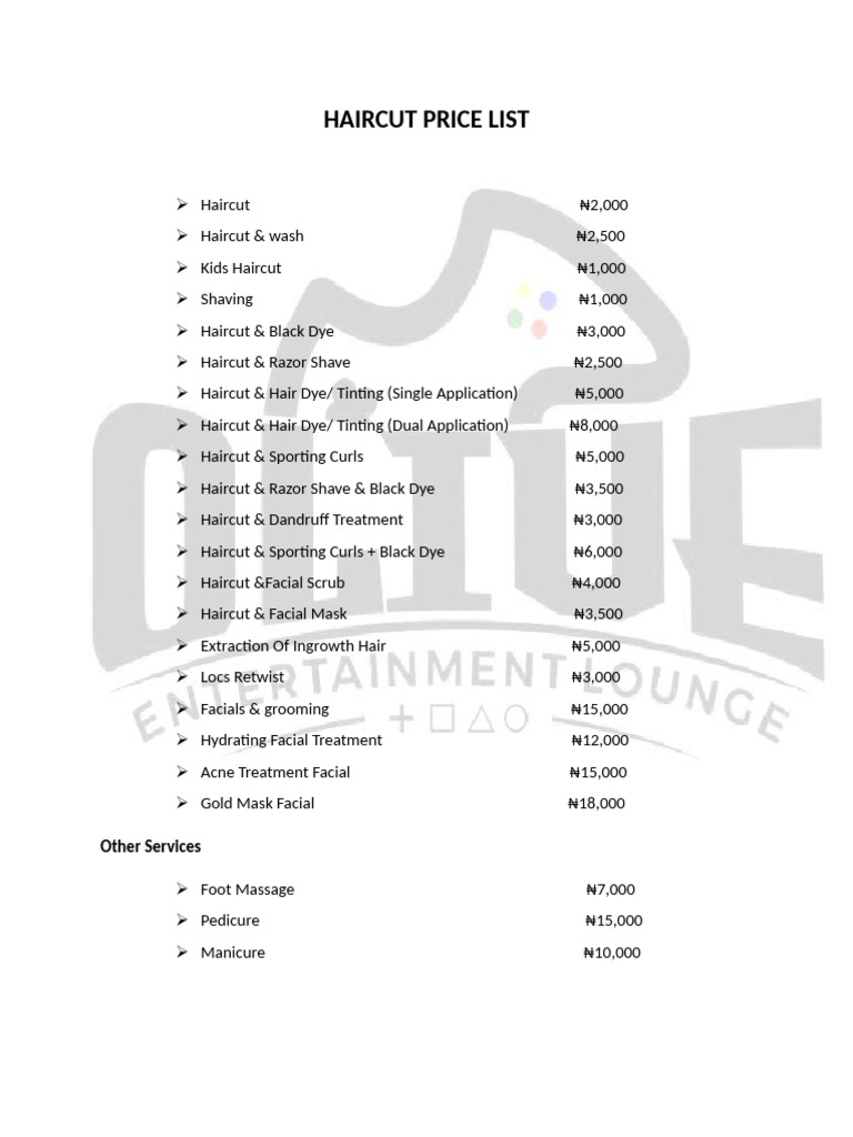 Haircut Price List | PDF