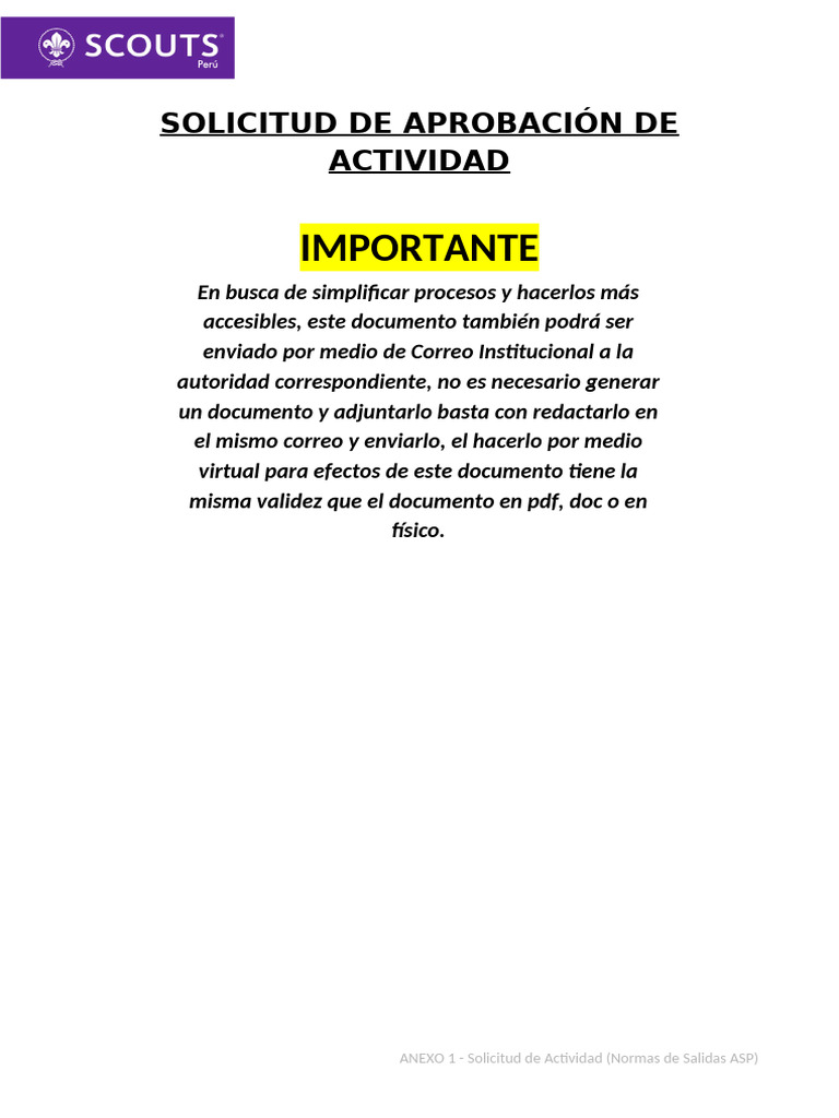 Solicitud Aprobación Actividad Scout | PDF