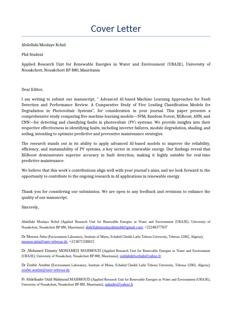Cover Letter Degradation Fault Detection PV System | PDF | Photovoltaic ...