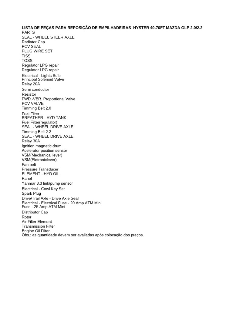 Fortis Spare Parts Corrigida | PDF