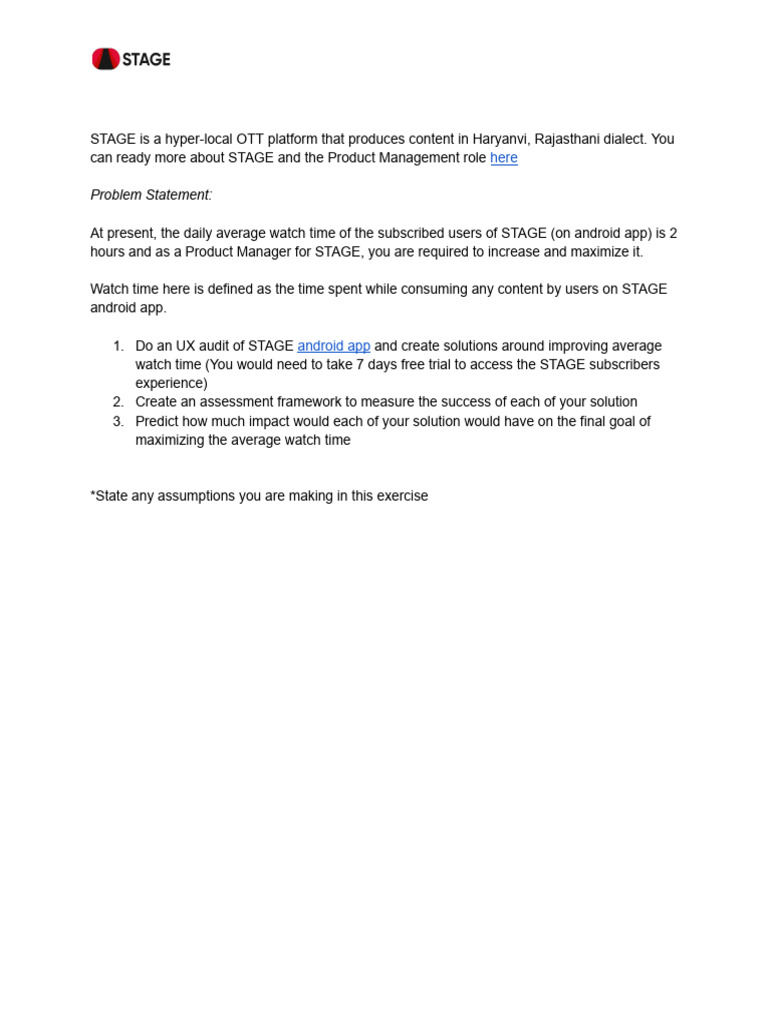 Product Management Assignment - STAGE | PDF