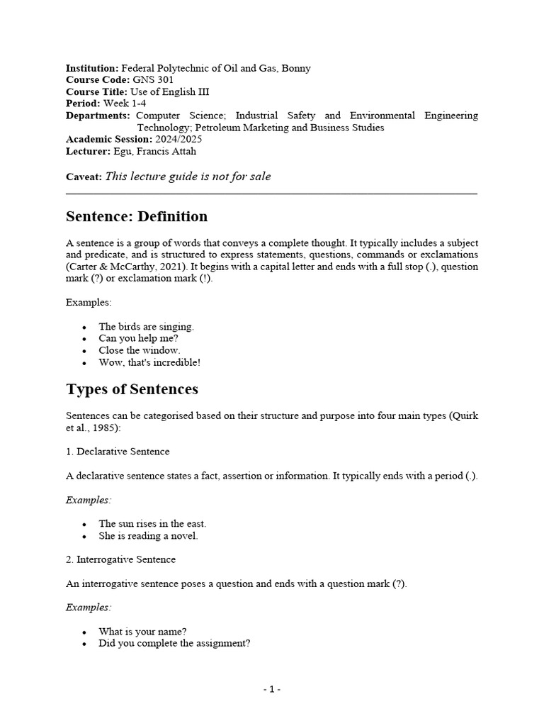 GNS 301 Lecture Guide - Week 1-4-122308 | PDF | Grammatical Number | Grammatical Gender