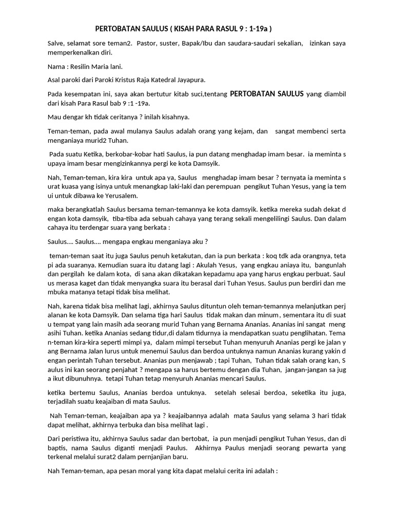 Pertobatan Saulus dan Keajaiban Tuhan | PDF