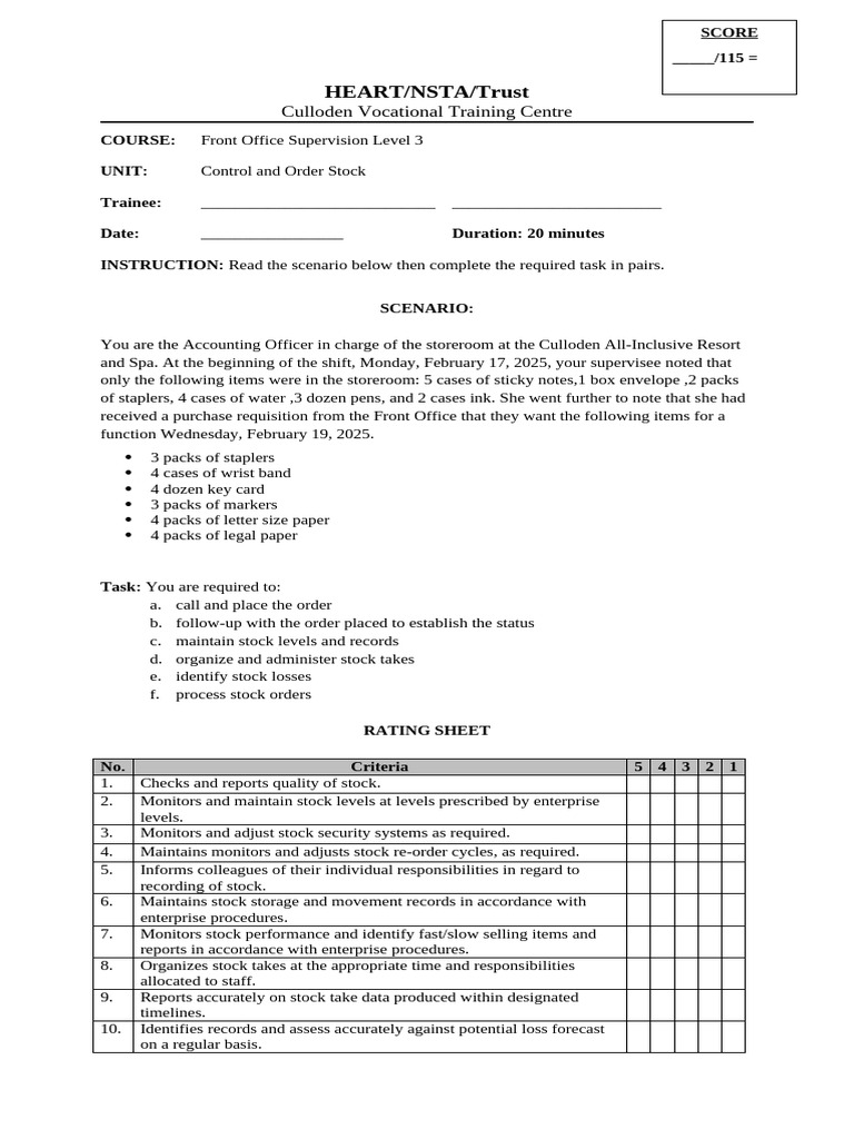 Practical Control and Order Stock 1 | PDF | Knowledge | Skill