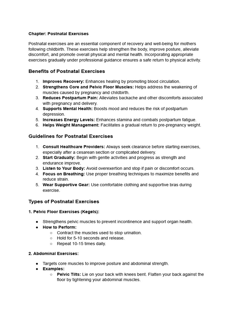 Chapter - Postnatal Exercises | PDF | Postpartum Period | Childbirth