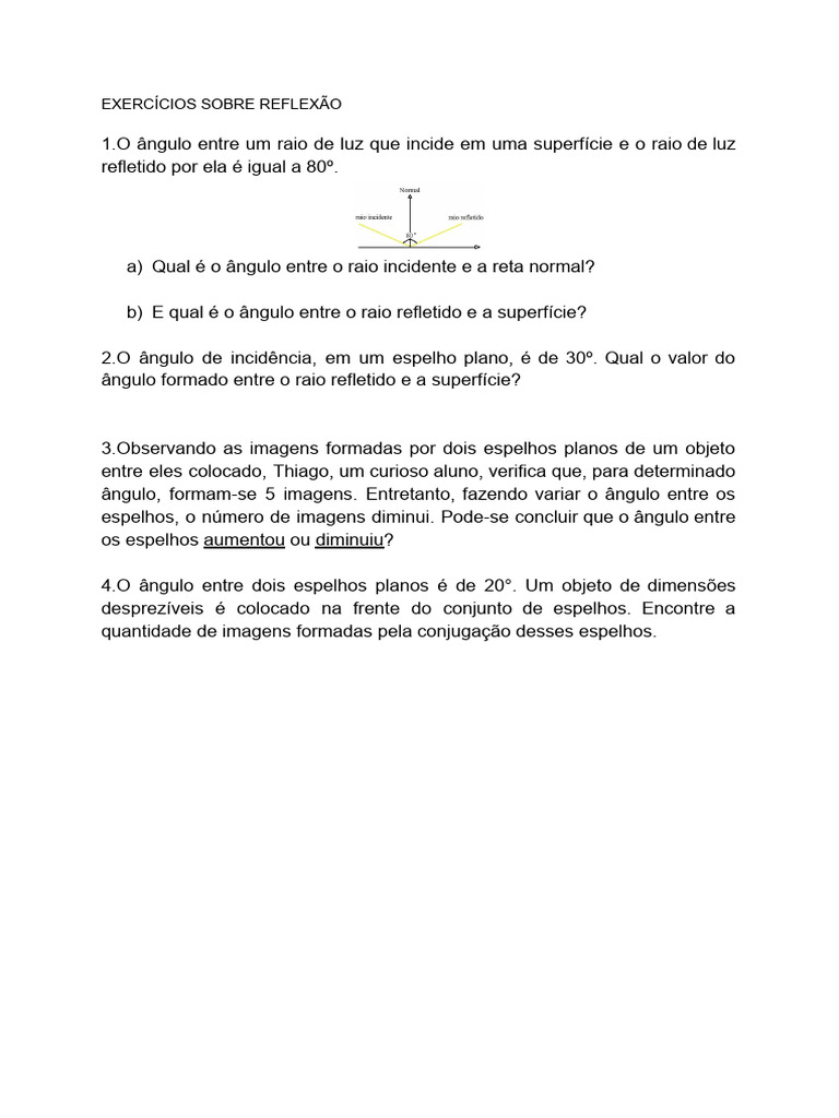 EXERCÍCIOS SOBRE REFLEXÃO | PDF