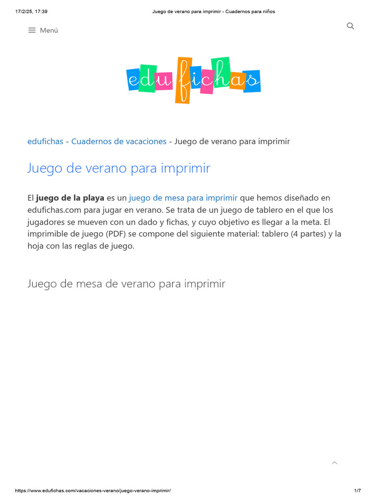 Juego de Verano para Imprimir - Cuadernos para Niños | PDF