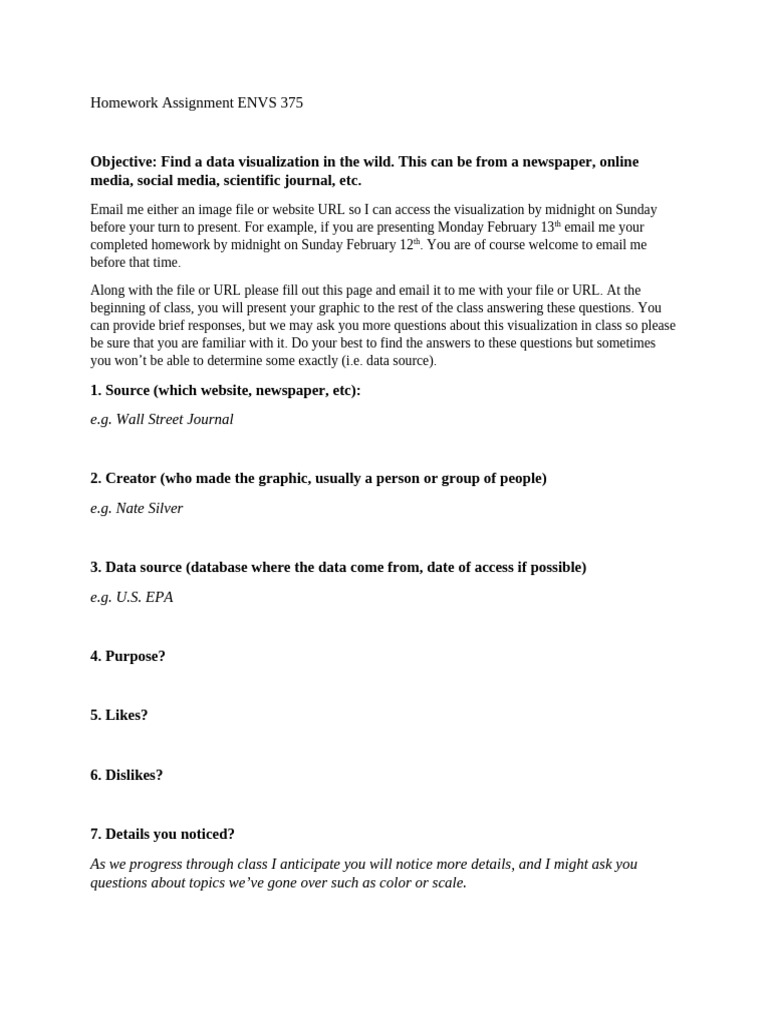 ENVS 375 Homework | PDF