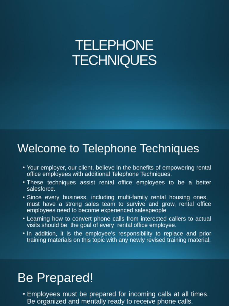Telephone Techniques | PDF | Telephone | Sales