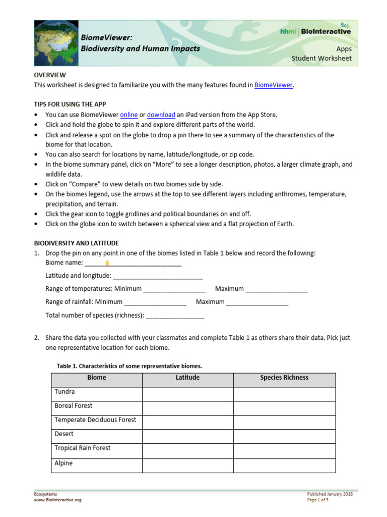 ENVS 102 Lab 2 - BiomeViewer-StudentWS-app | PDF