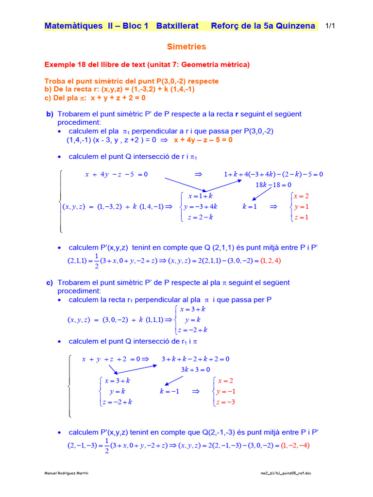 Exercicis Resolts de Punts Simetrics | PDF