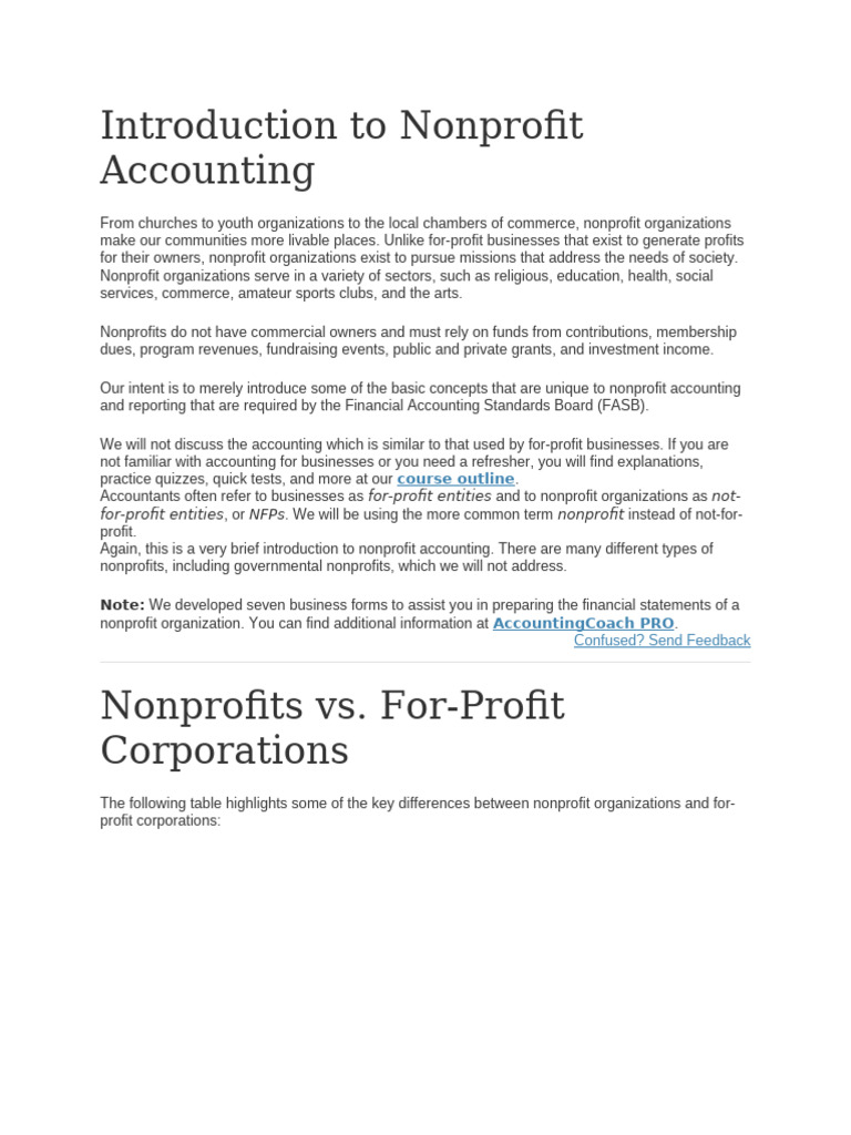 Introduction to Nonprofit Accounting | PDF | Balance Sheet | Nonprofit ...
