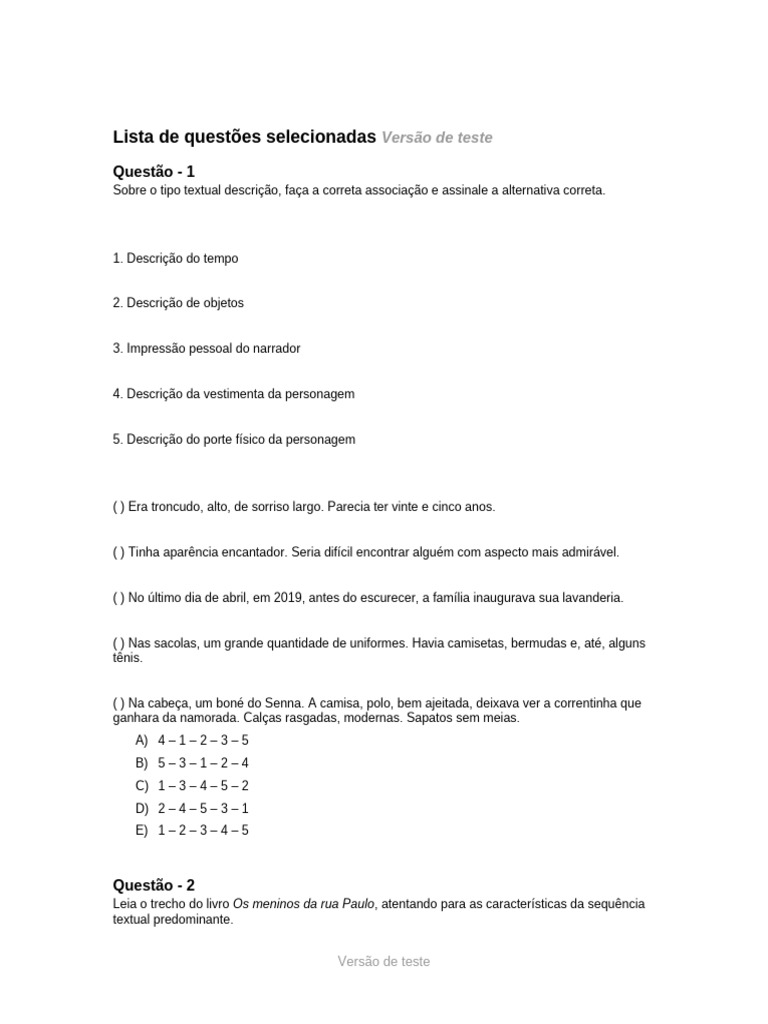 Lista Questoes Selecionadas 17-02-2025 17h38min | PDF | Abstract (resumo) | Science