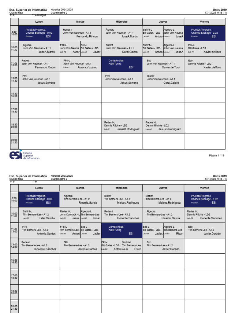 Horarios ESI 2024/2025 Cuatrimestre 2 | PDF | Ciencias de la Computación | Informática