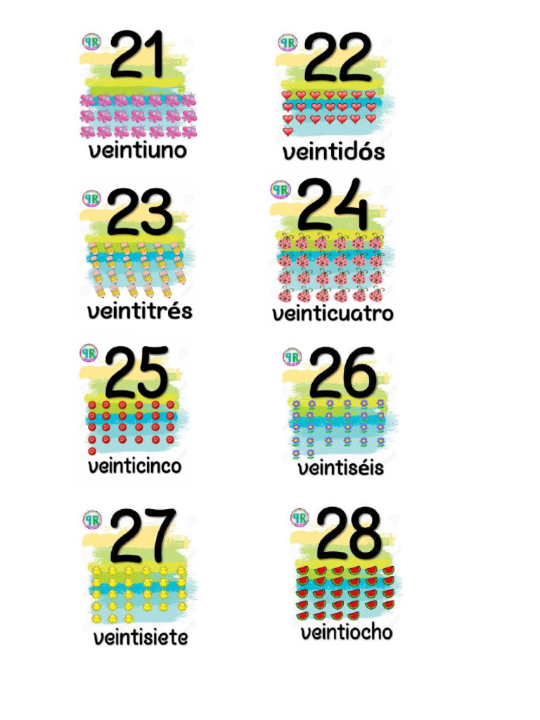 Los Numeros en Imagenes 21 Al 30 | PDF
