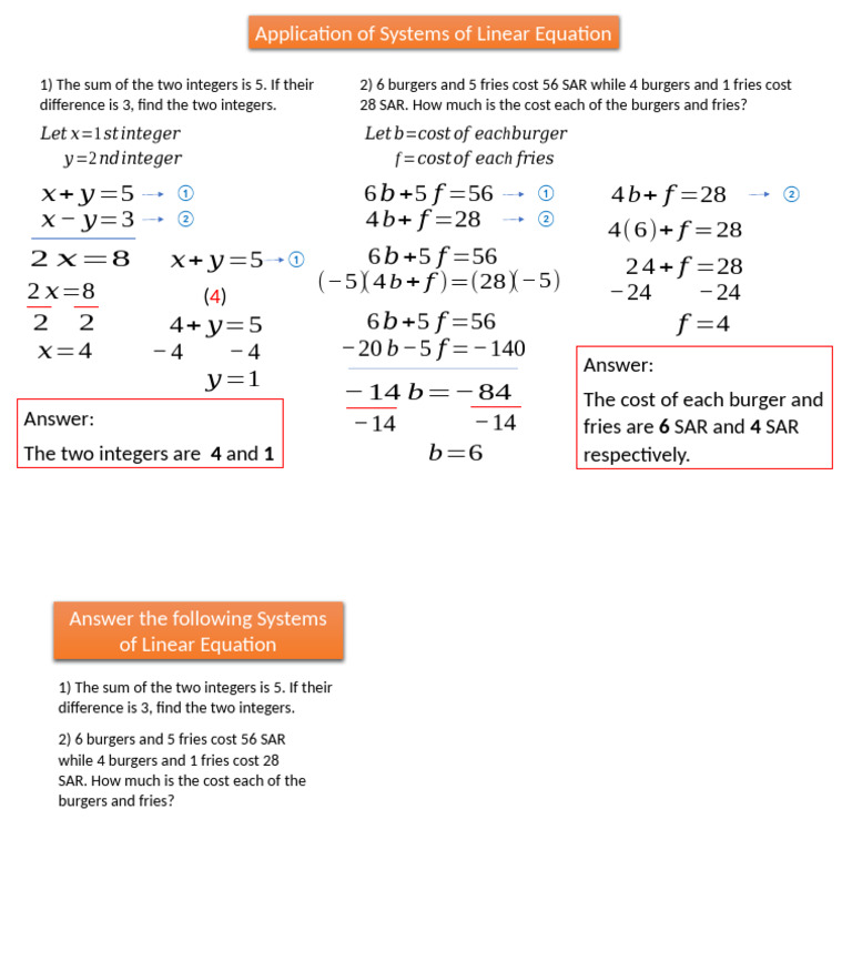 Application of Systems of Linear Equation | PDF