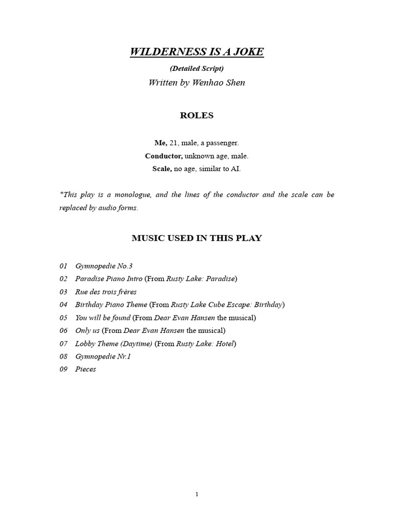 Wilderness Is A Joke - Detailed Script | PDF
