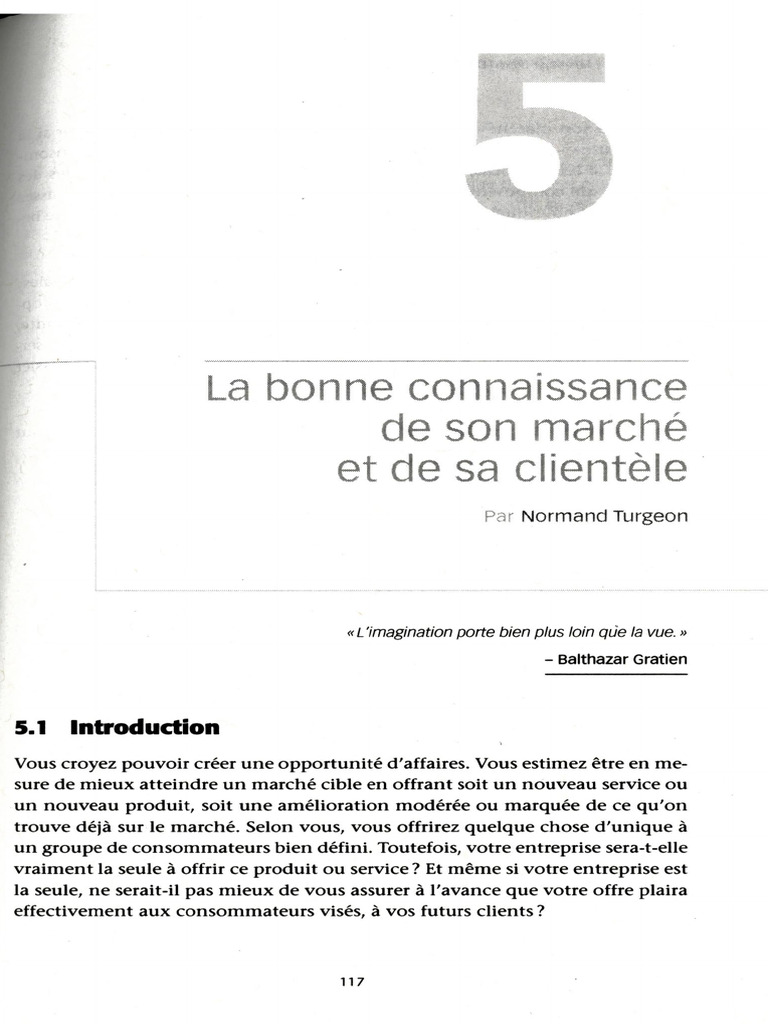Chapitre 5 - La Bonne Connaissance de Son Marché Et de Sa Clientèle | PDF