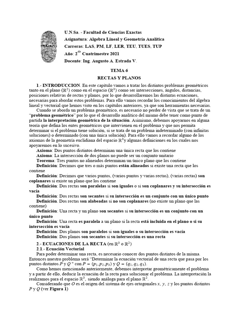 Tema 6 Rectas y Planos Alga | PDF | Espacio vectorial | Vector Euclidiano