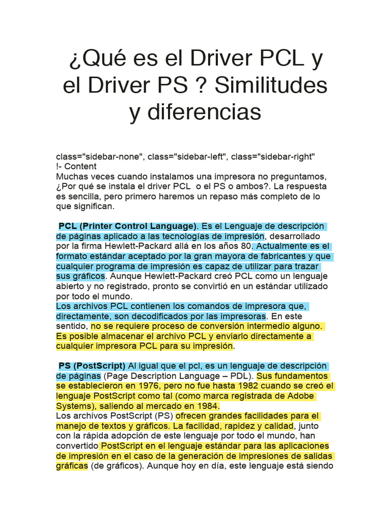 Lenguaje - ¿Qué es el Driver PCL y el Driver PS | PDF | Informática ...
