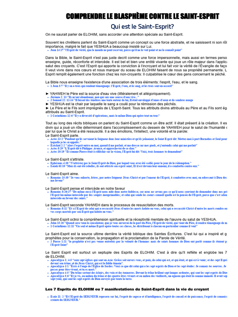Blasphème contre le Saint-Esprit expliqué | PDF | Saint-Esprit | Dieu
