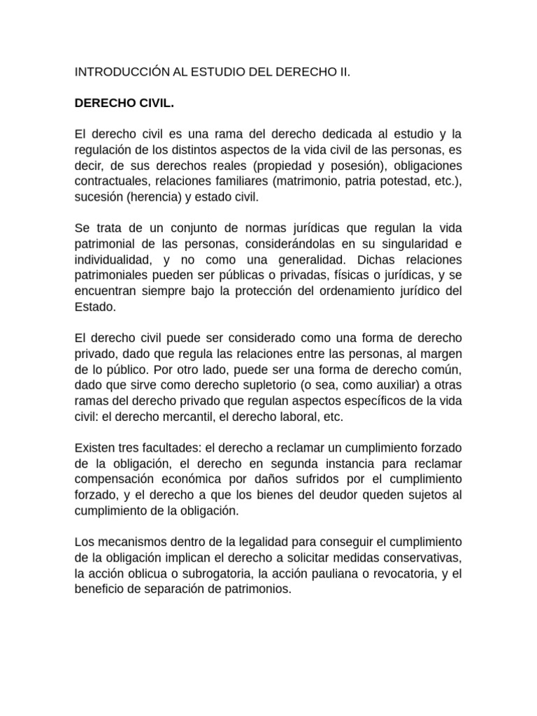 INTRODUCCIÓN AL ESTUDIO DEL DERECHO II DERECHO CIVIL | PDF | Derecho Civil (Common Law) | Propiedad
