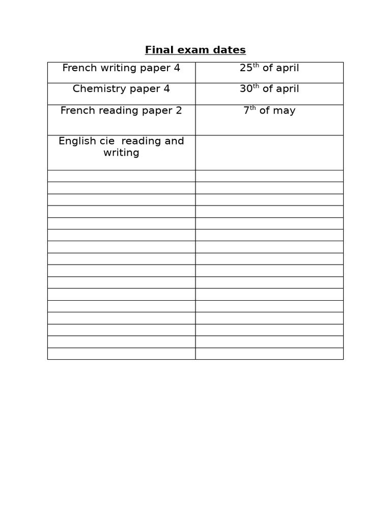 IG 1 Final Exams Dates | PDF