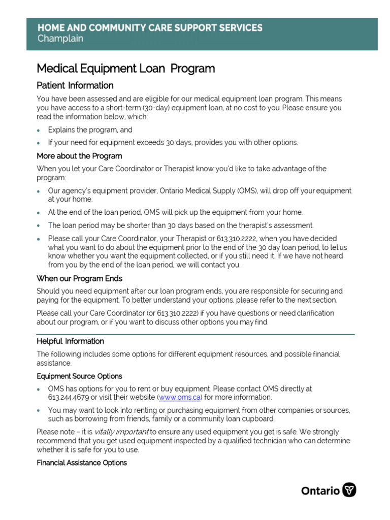 CH Medical Equipment Loan Program EN | PDF | Insurance | Public Services
