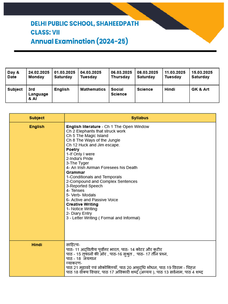 Class 7 Syllabus 2024-25 Overview | PDF | Subject (Grammar) | English ...