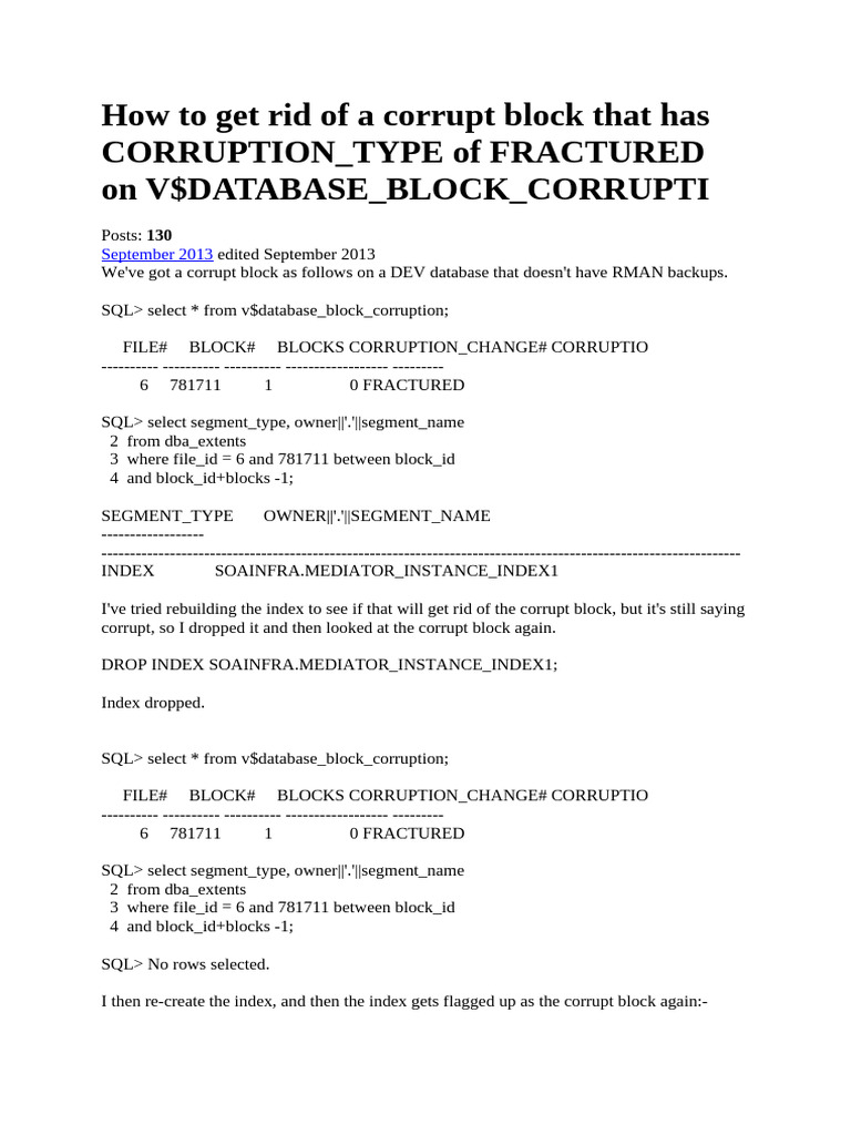 How To Get Rid of A Corrupt Block That Has CORRUPTION - TYPE of ...